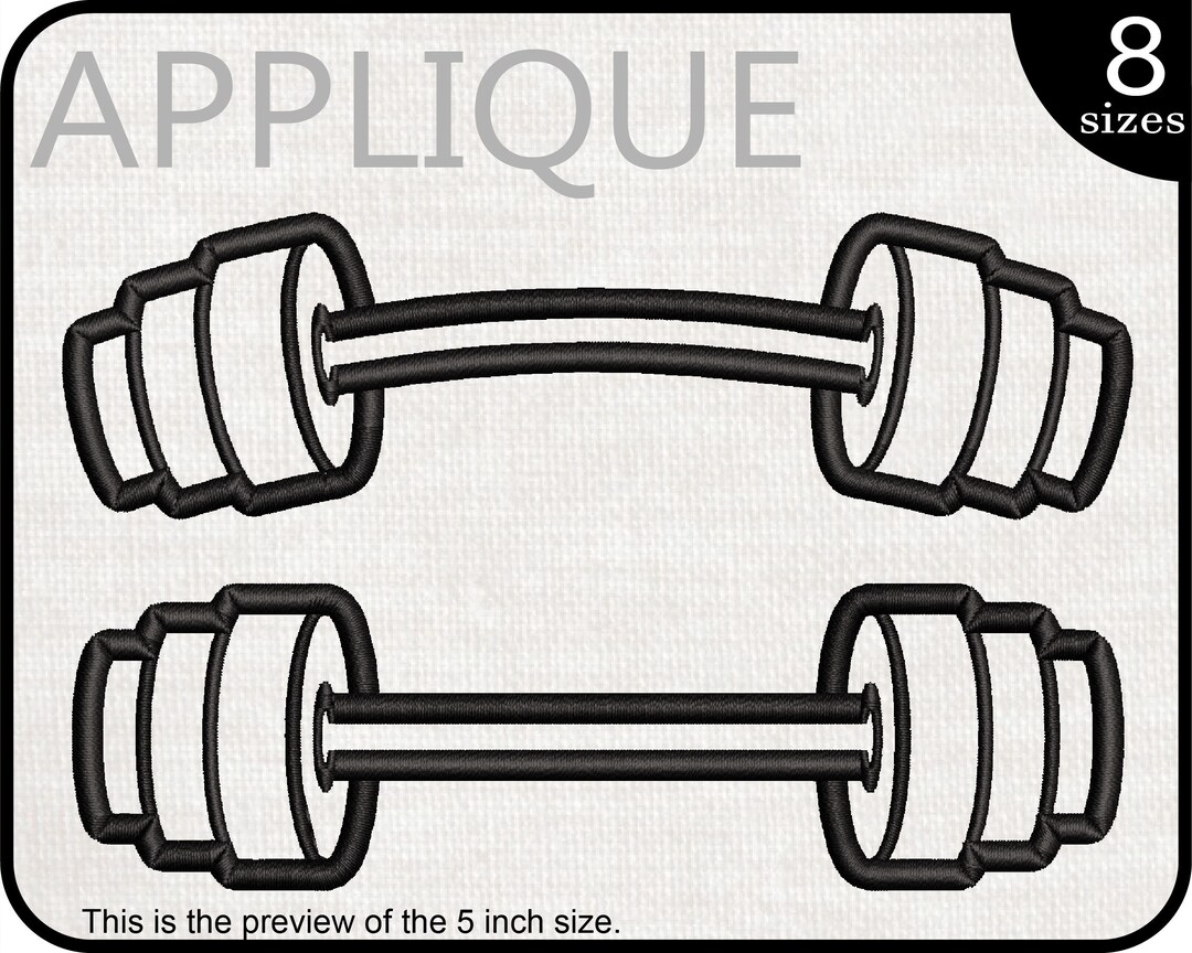 Barbell Applique Embroidery Design, Fitness Weightlifting (digital ...