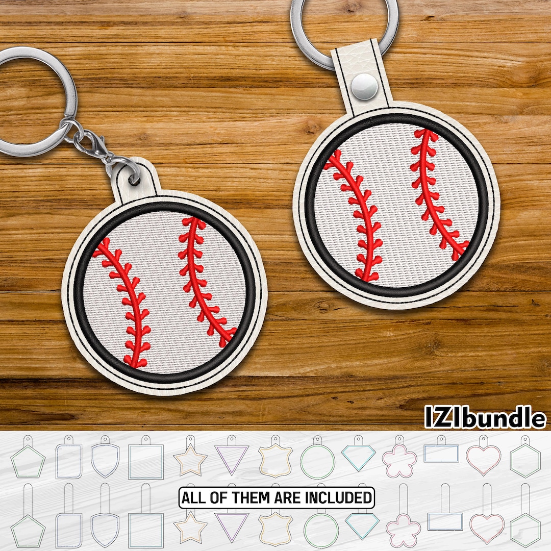 Baseball Ball Embroidery Keychain Design, Snap & Eyelet Key Fob Tab ...