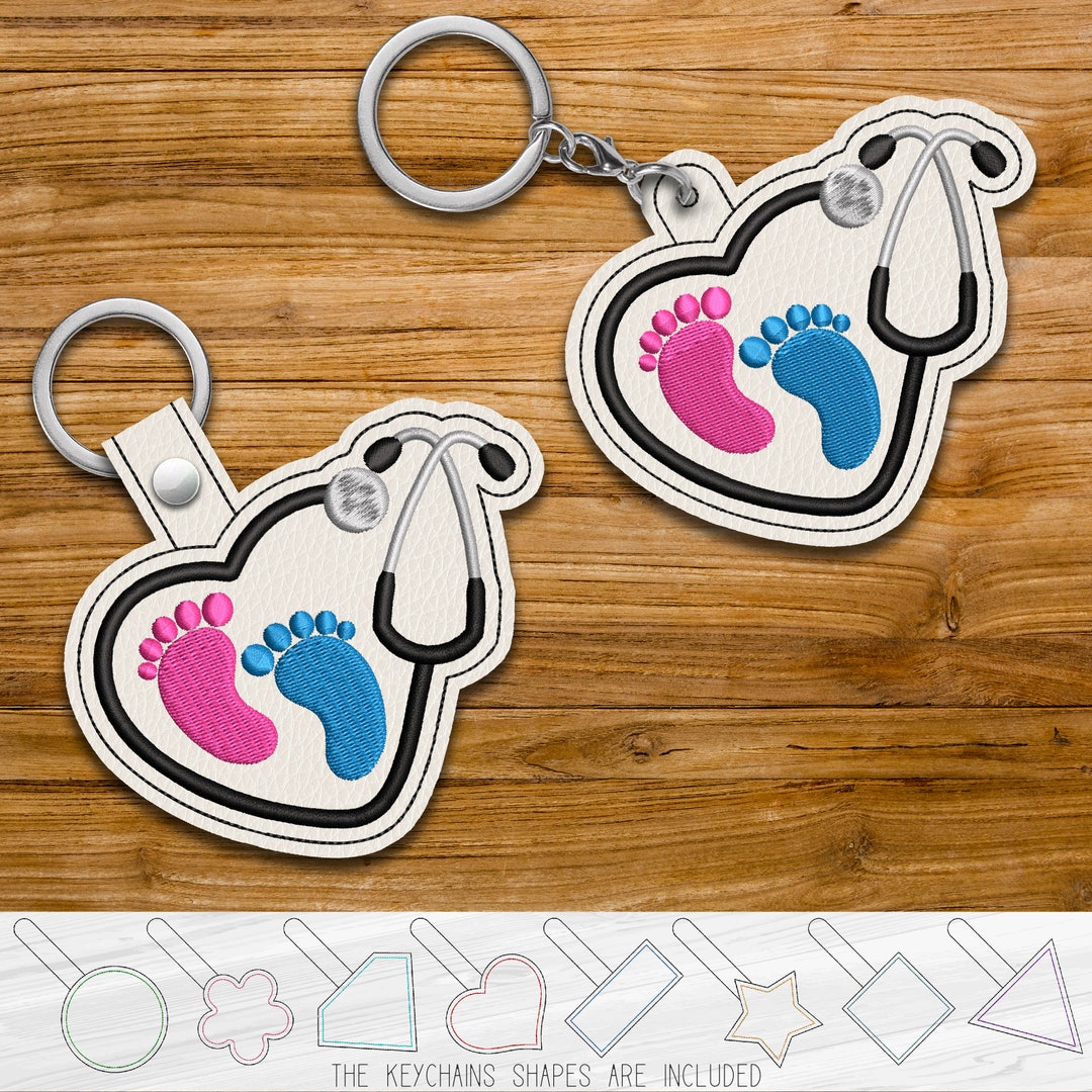 Keychain Baby Feet's Heart Stethoscope Snap Eyelet Key Fob - Designs ...