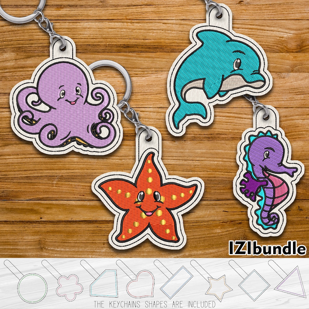 Sea Animals Eyelet Keychain Key Fob Tab - Designs for Embroidery ...