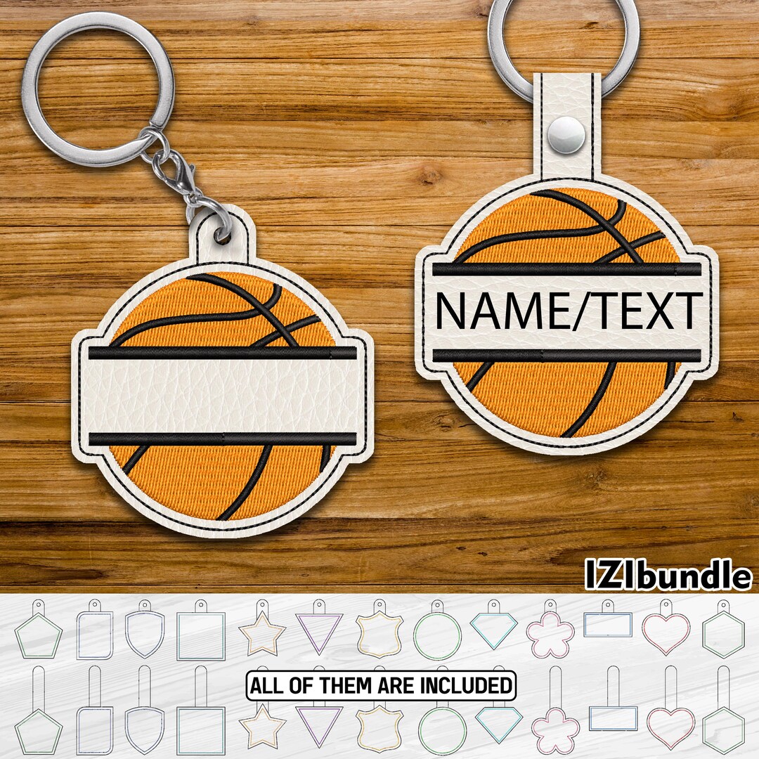 Split Basketball Embroidery Keychain Design, Snap & Eyelet Key Fob Tab ...