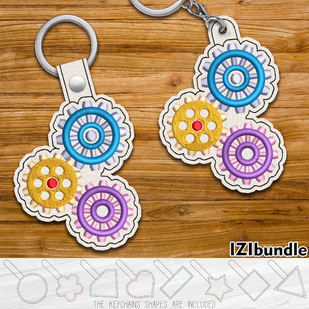 Gears Keychain Key Fob Tab - Designs for Embroidery Machine Instant ...
