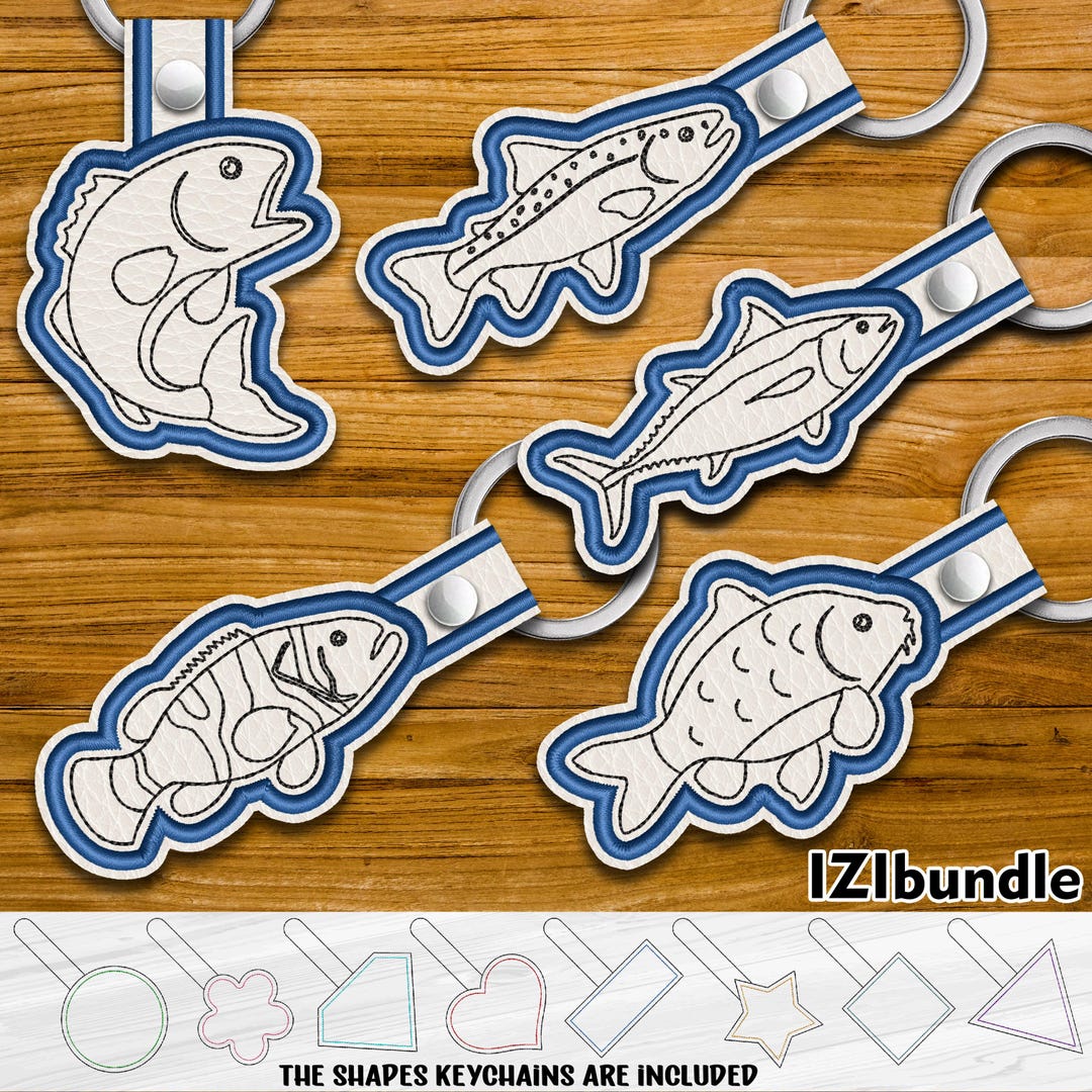 Outline Fishes Keychain Key Fob Snap Tab - Designs for Embroidery ...