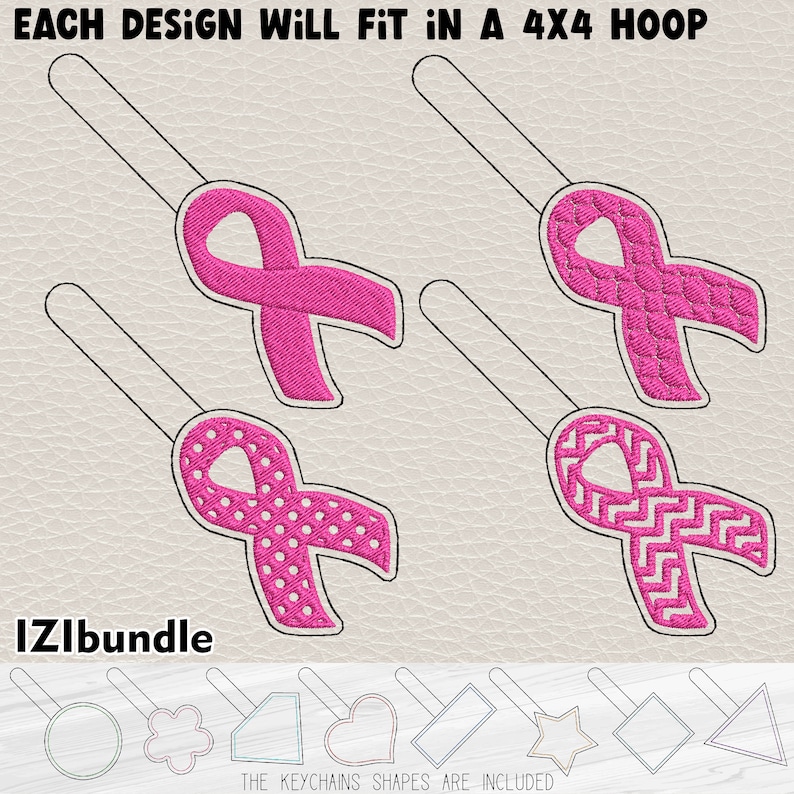 Pink Ribbon Embroidery Keychain Design, Snap Key Fob Tab (digital ...