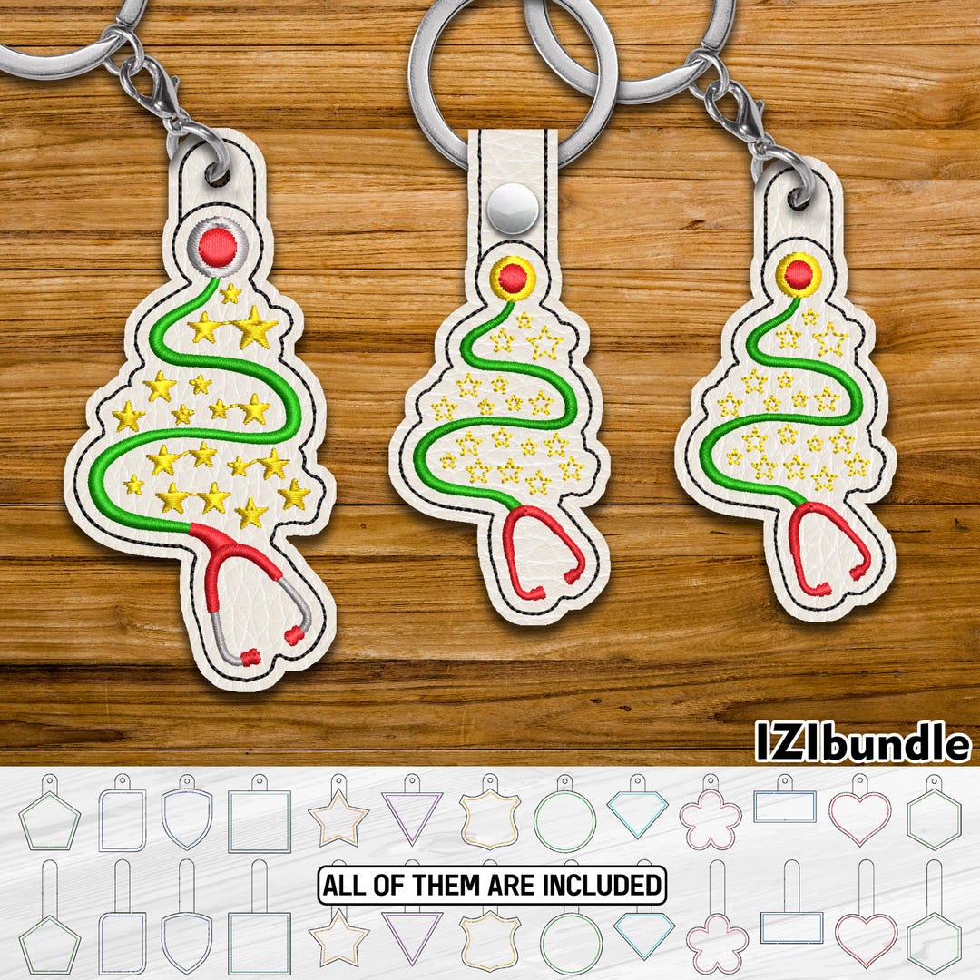 Medical Christmas Tree Embroidery Keychain Design, Snap & Eyelet Key ...