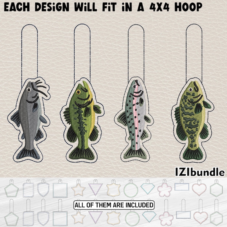 Snap Freshwater Fishes Embroidery Keychain Design, Snap Key Fob Tab ...
