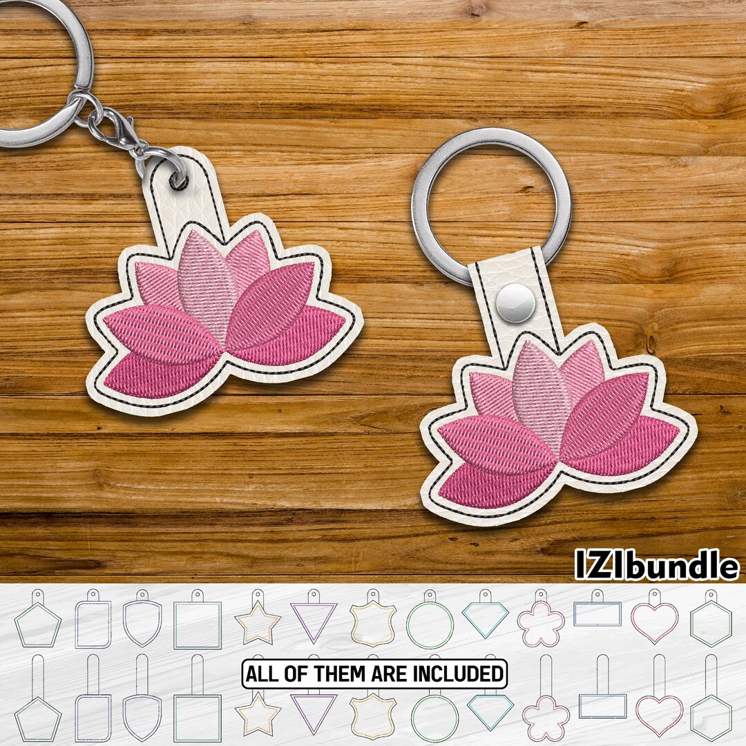 Lotus Flower Embroidery Keychain Design, Snap Eyelet Key Fob Tab ...