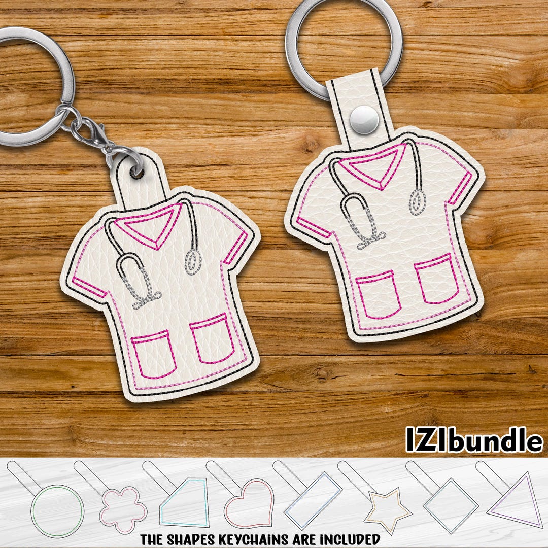 Outline Scrubs Embroidery Keychain Design, Snap & Eyelet Key Fob Tab ...