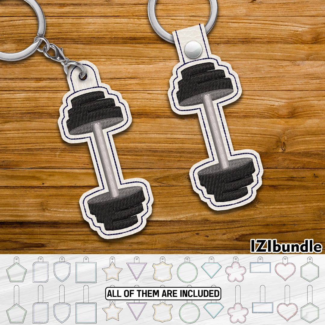 Dumbbell Embroidery Keychain Design, Snap & Eyelet Key Fob Tab (digital ...