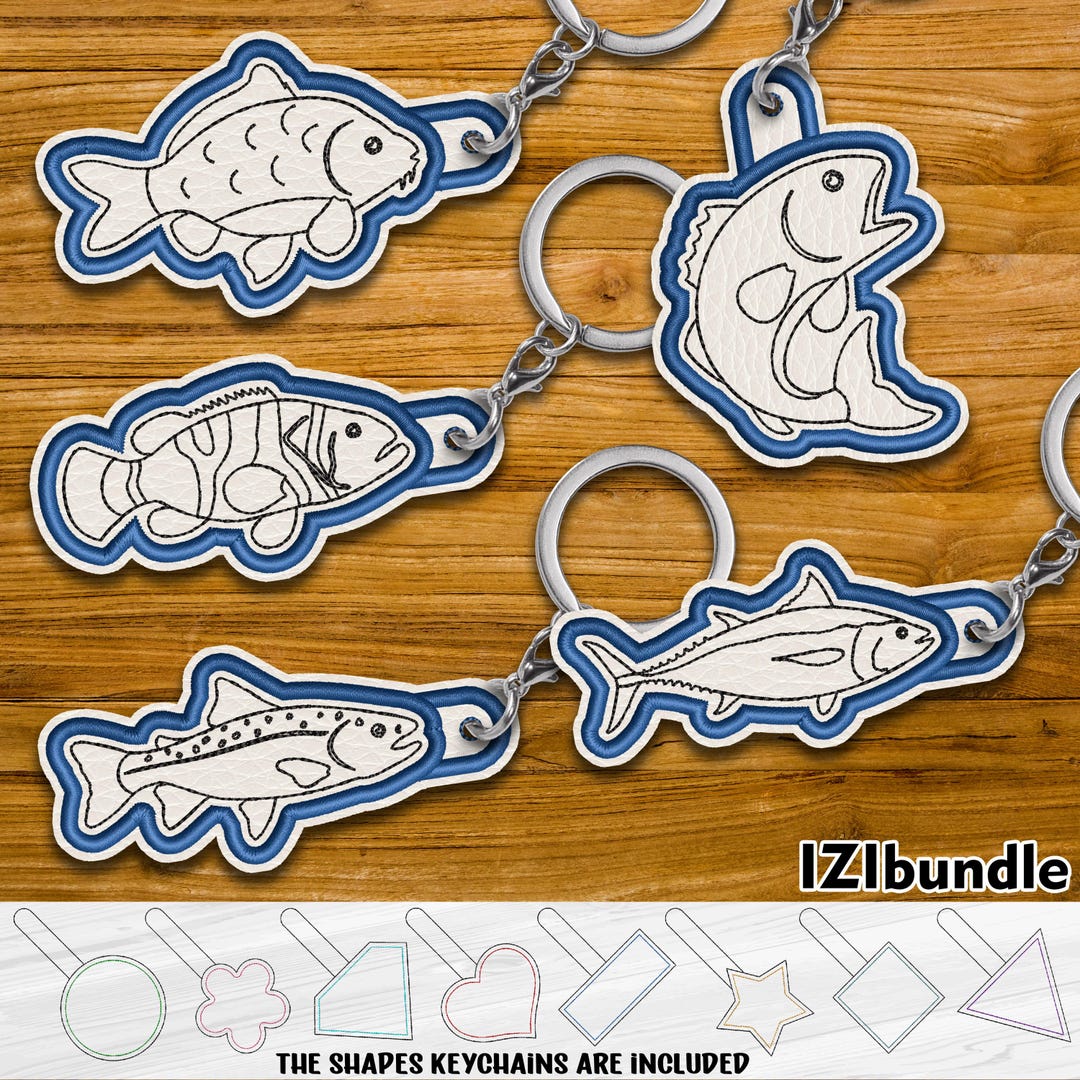 Outline Fishes Keychain Key Fob Eyelet Tab - Designs for Embroidery ...