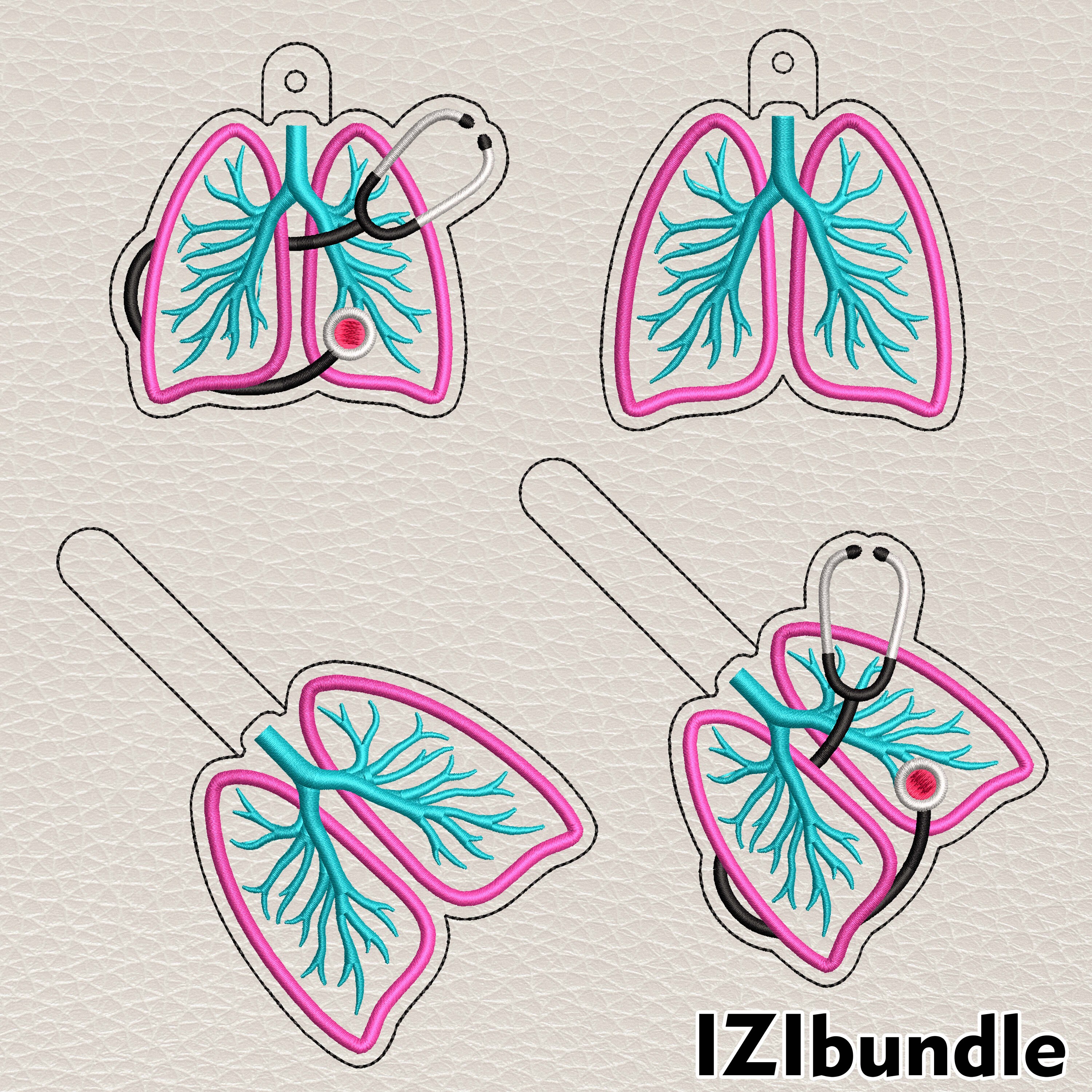 Applique Lungs Keychain Key Fob Tab Designs for Embroidery Machine ...