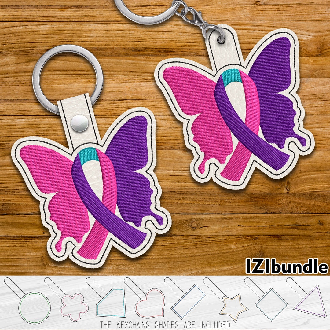 Butterfly Thyroid Cancer Awareness Embroidery Keychain Design, Snap ...