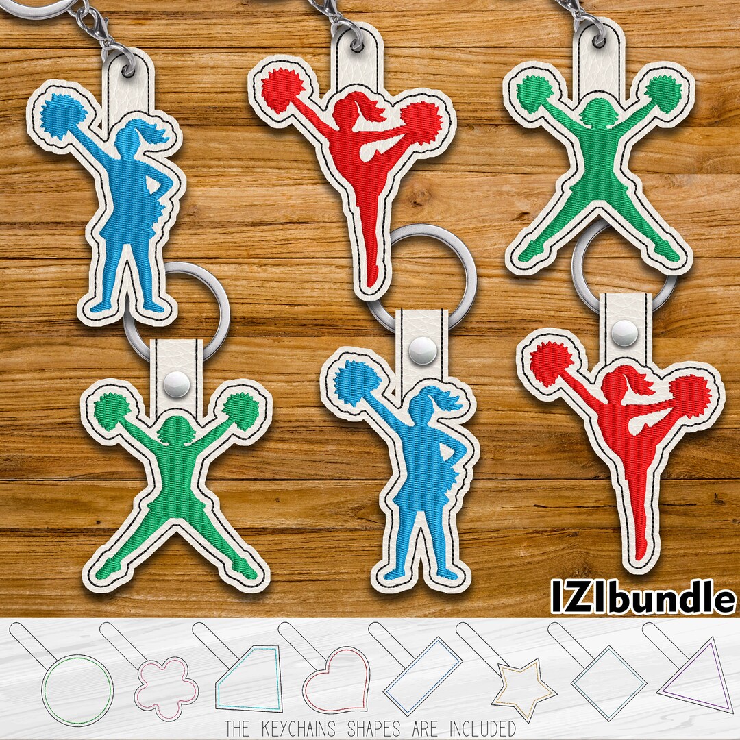 Cheer Girls Keychain Key Fob Tab Designs for Embroidery Machine Instant ...