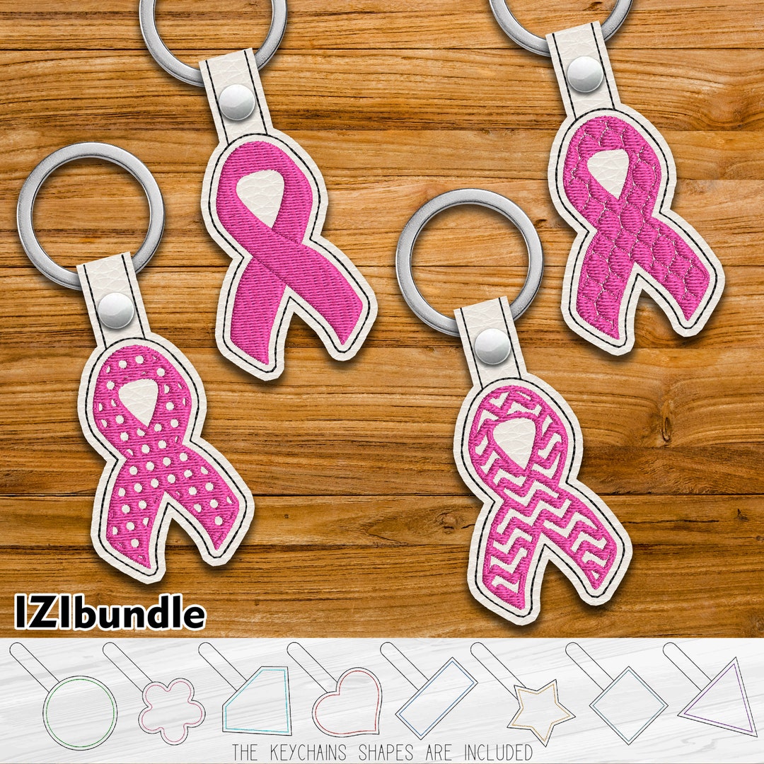 Pink Ribbon Embroidery Keychain Design, Snap Key Fob Tab (digital ...