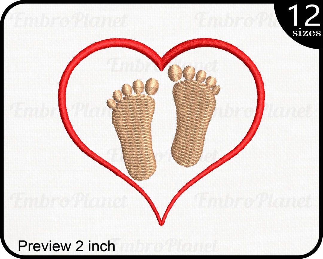 Baby Feet Heart - Embroidering Files for Embroidery Machines - Dst Pes ...