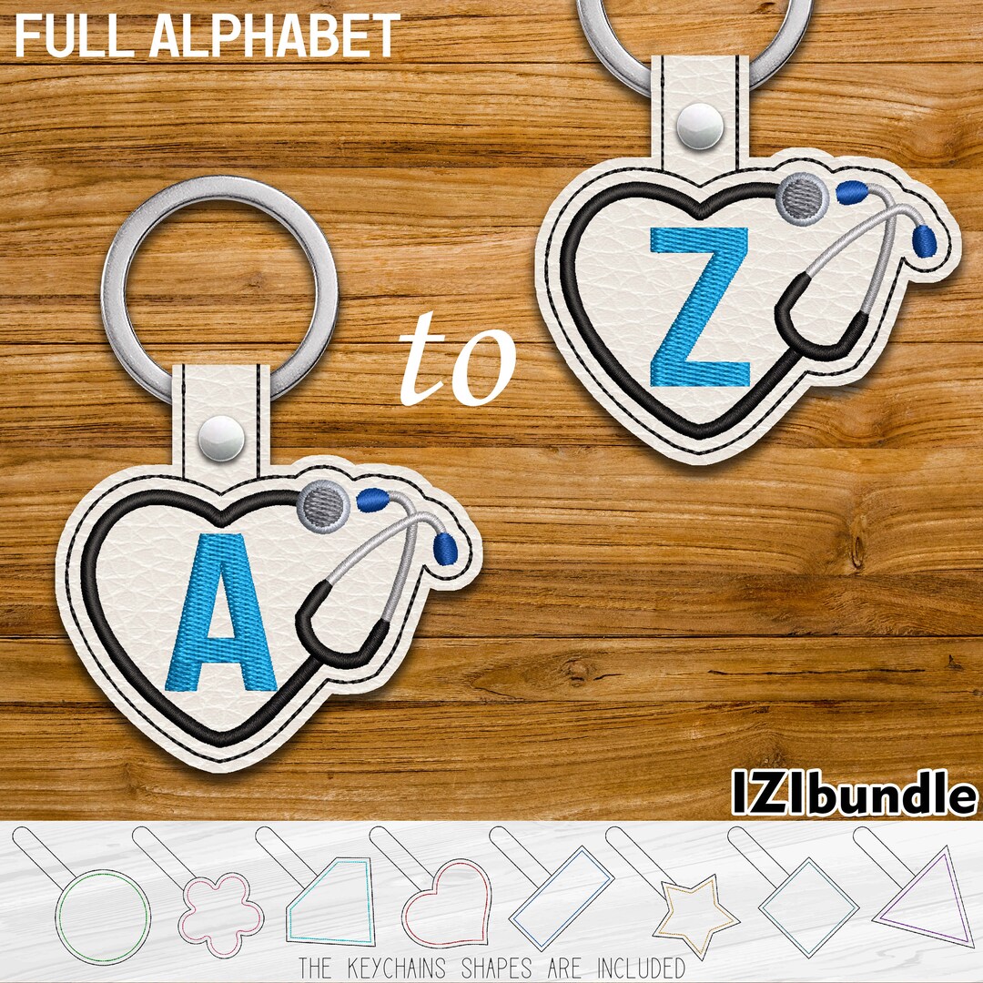 Stethoscope Letter Embroidery Keychain Design, Snap Key Fob Tab ...