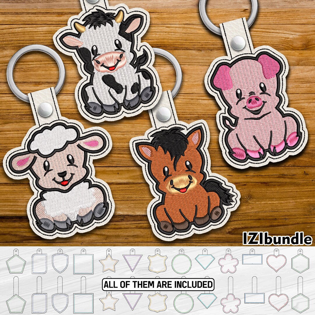 Cute Animal Snap Keychain Embroidery Designs – 4x4 ITH (digital Files ...