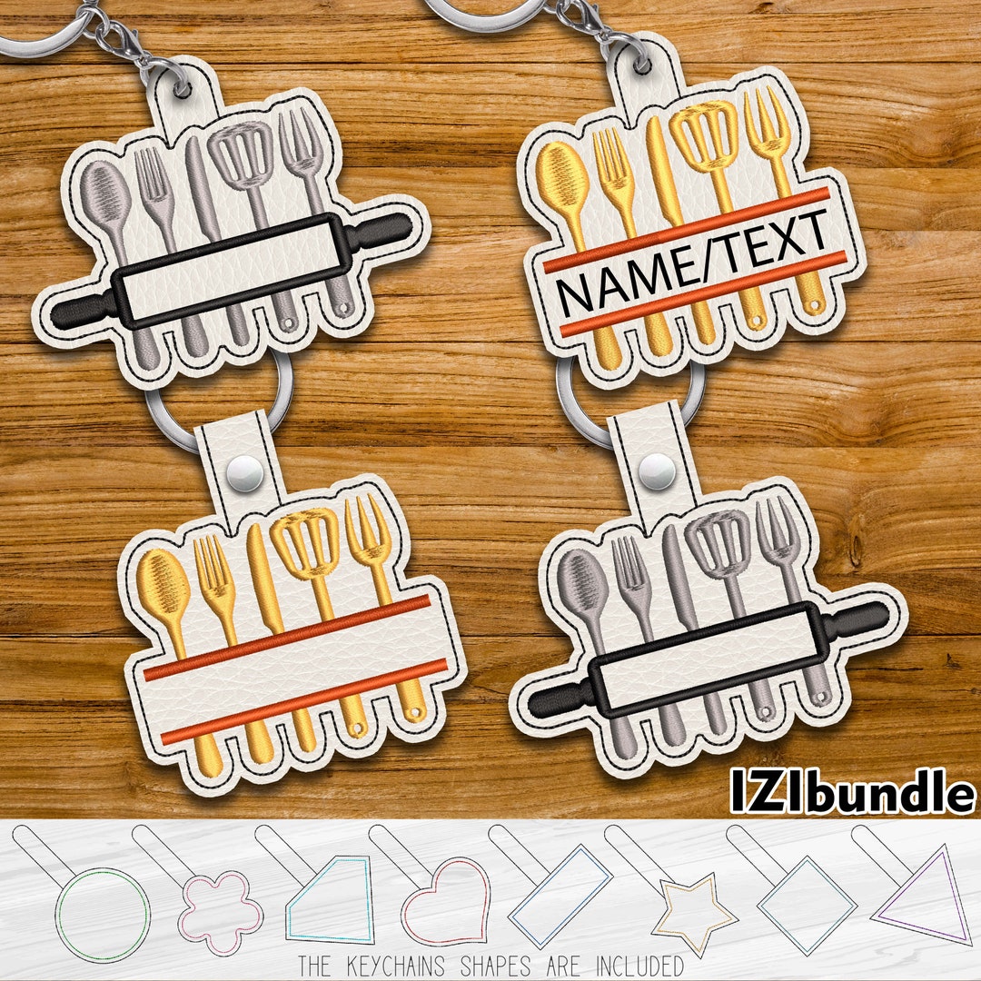 Split Kitchen Utensils Keychain Key Fob Tab - Designs for Embroidery ...
