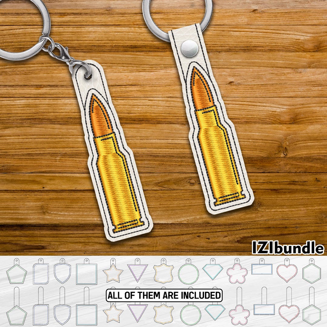 Rifle Bullet Embroidery Keychain Design, Snap & Eyelet Key Fob Tab ...
