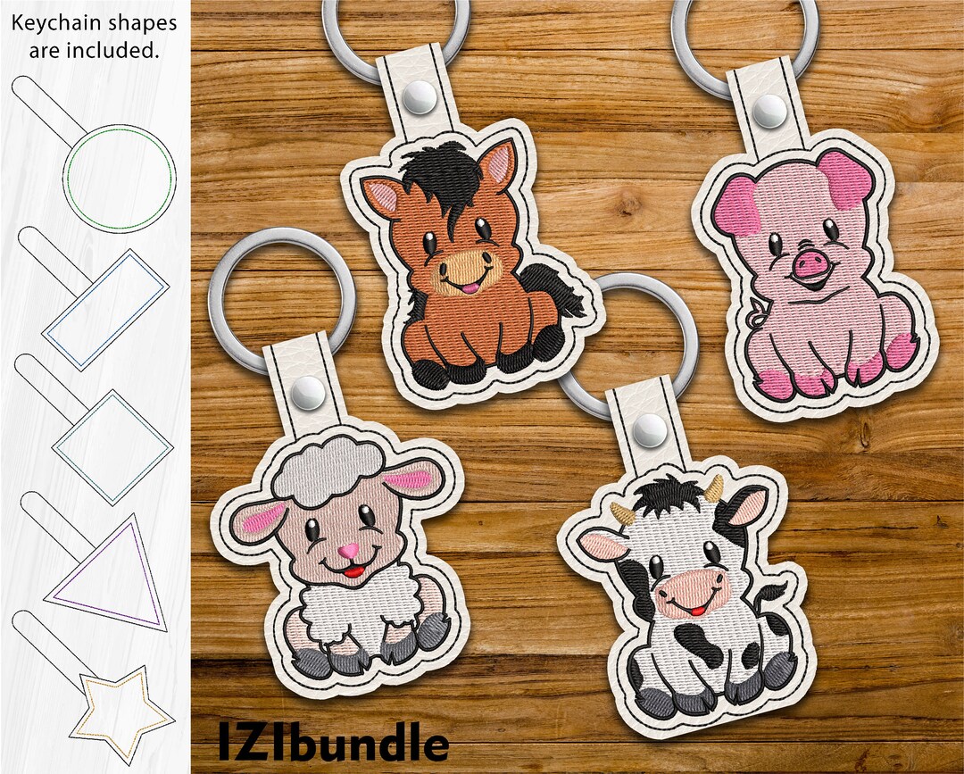 Cute Animals Snap Keychain Key Fob Tab Designs for Embroidery Machine ...
