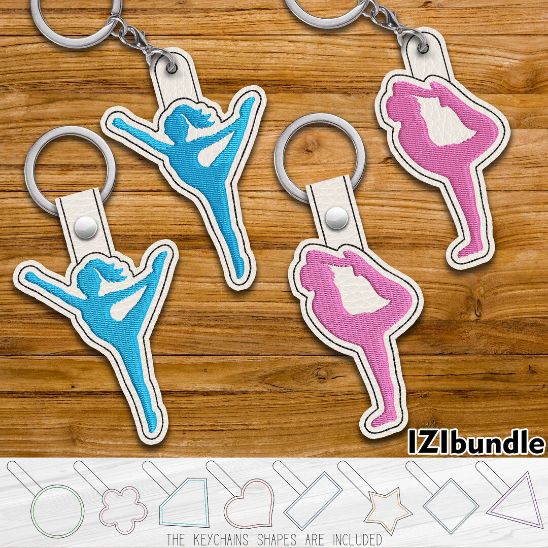 Gymnast Girls Embroidery Keychain Design, Snap & Eyelet Key Fob Tab ...