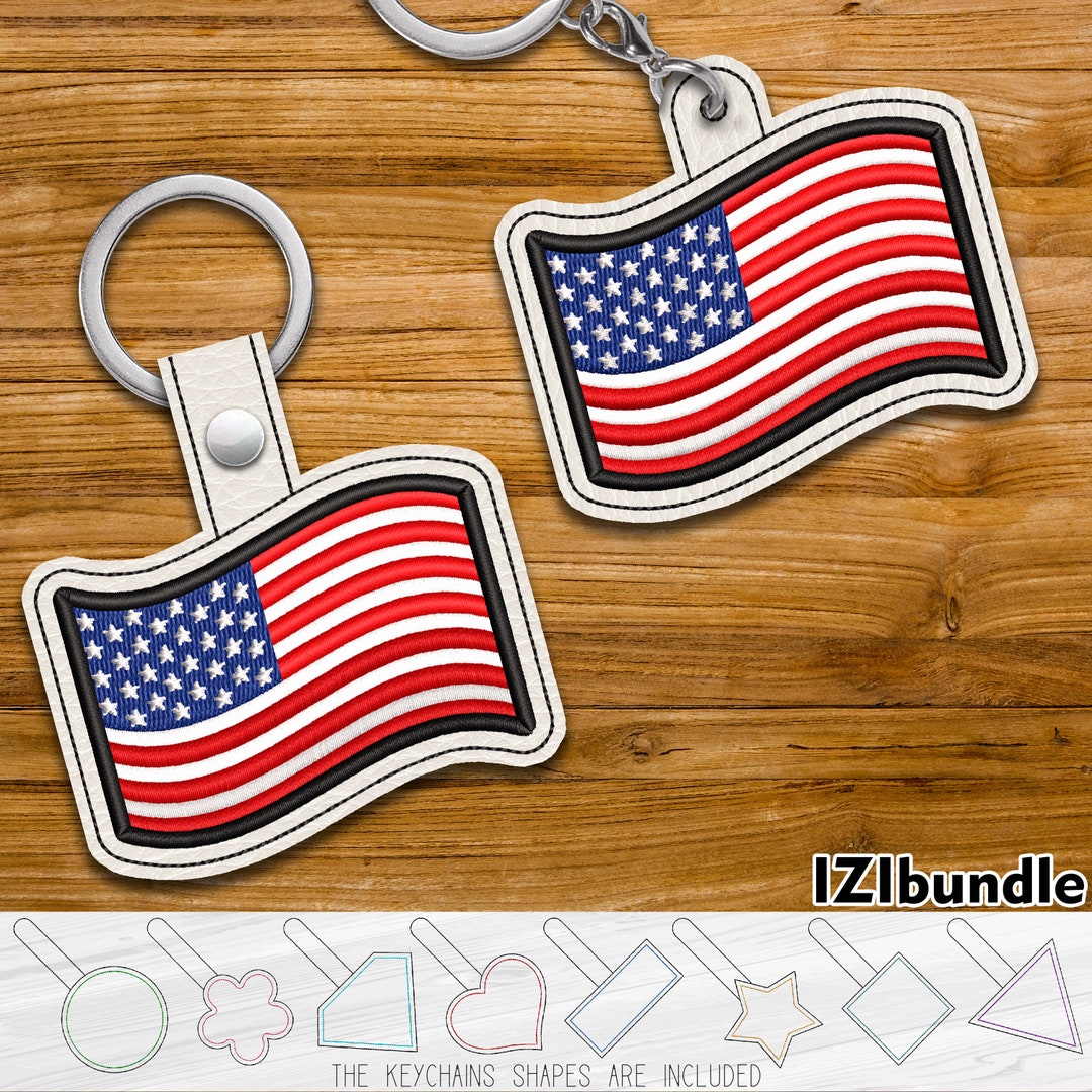 USA Flag Keychain Key Fob Tab - Designs for Embroidery Machine Instant ...