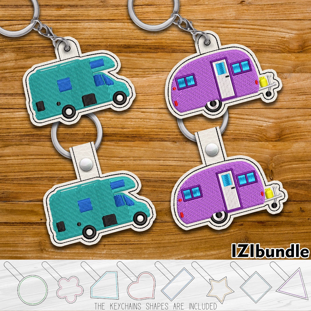 Camper and Trailer Embroidery Keychain Design, Snap & Eyelet Key Fob ...