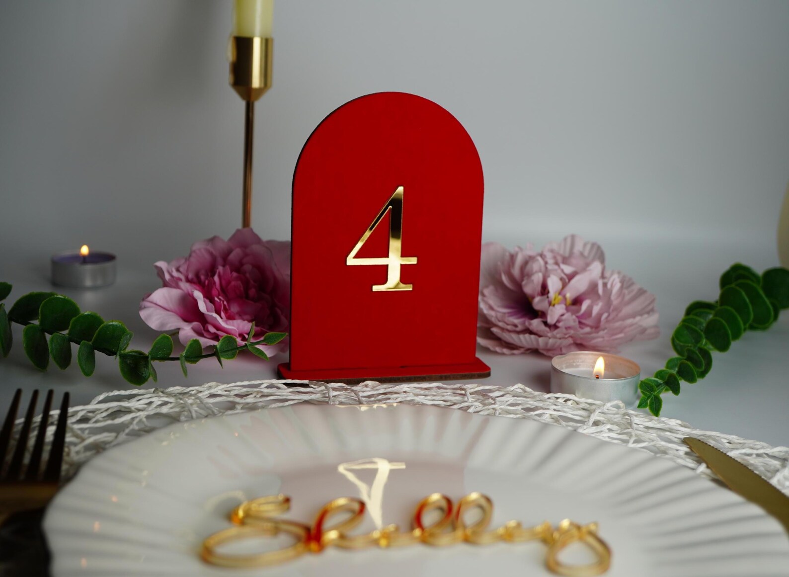 Wooden Red Matte Table Numbers Custom Table Numbers Wedding Table ...