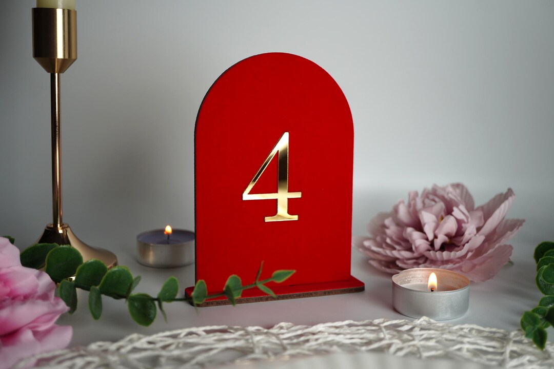 Wooden Red Matte Table Numbers Custom Table Numbers Wedding Table ...