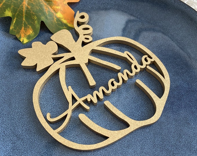 Thanksgiving Pumpkin Place Card Names, Wooden Personalized Laser Cut ...