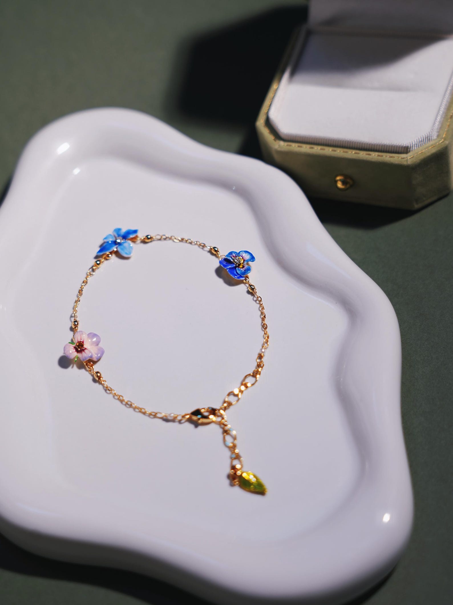 Artisan Hand-painted Enamel Bracelet - Tri-color Floral Design, Unique ...
