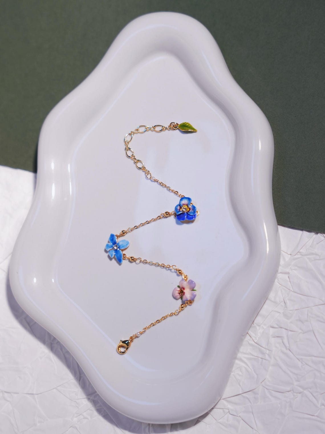 Artisan Hand-painted Enamel Bracelet - Tri-color Floral Design, Unique ...
