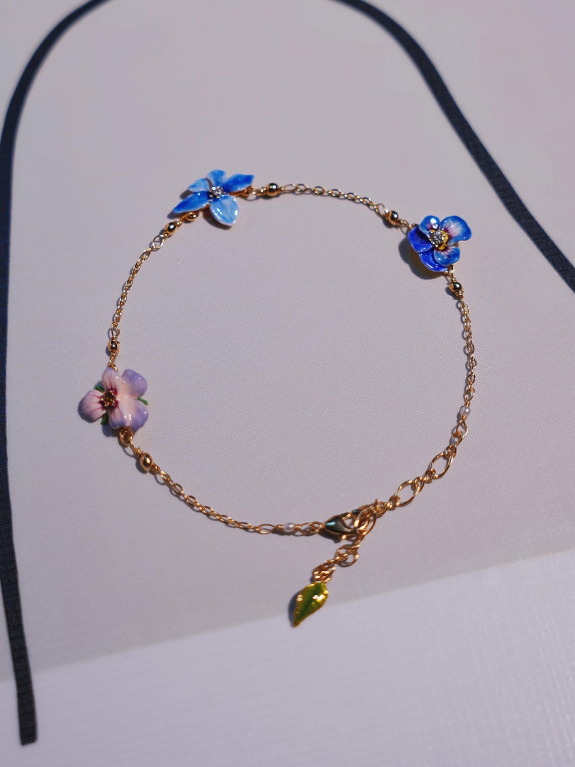 Artisan Hand-painted Enamel Bracelet - Tri-color Floral Design, Unique ...