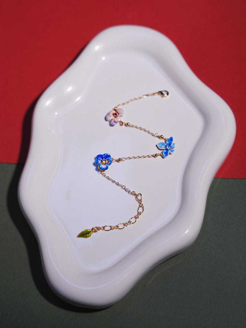 Artisan Hand-painted Enamel Bracelet - Tri-color Floral Design, Unique ...