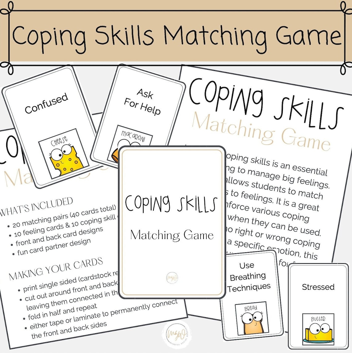 Coping Skills Matching Card Game - Etsy