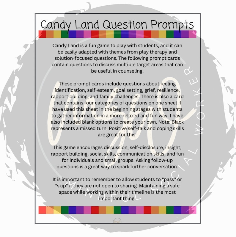 Candy Land Counseling Worksheets & Prompts - Etsy