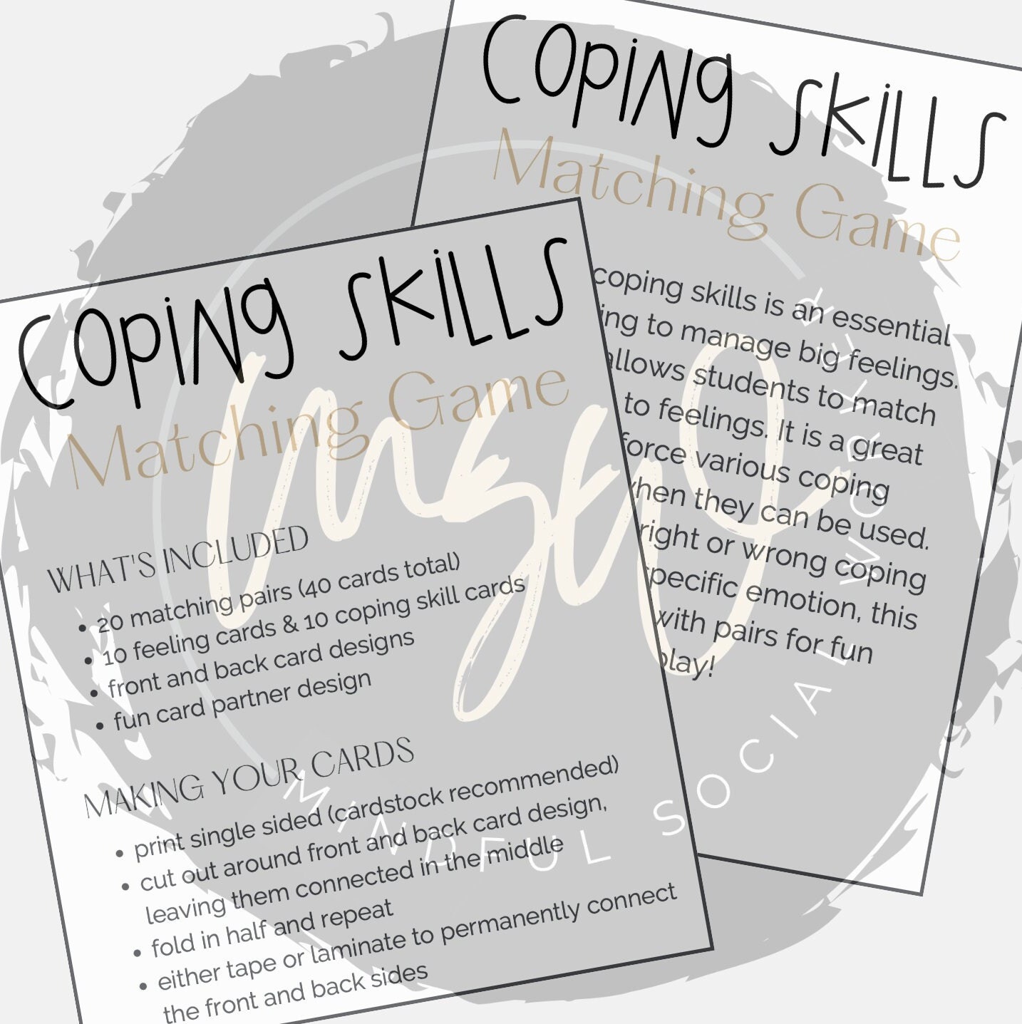 Coping Skills Matching Card Game - Etsy