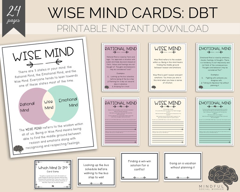 Wise Mind Cards, Worksheets, & Game - DBT - Etsy