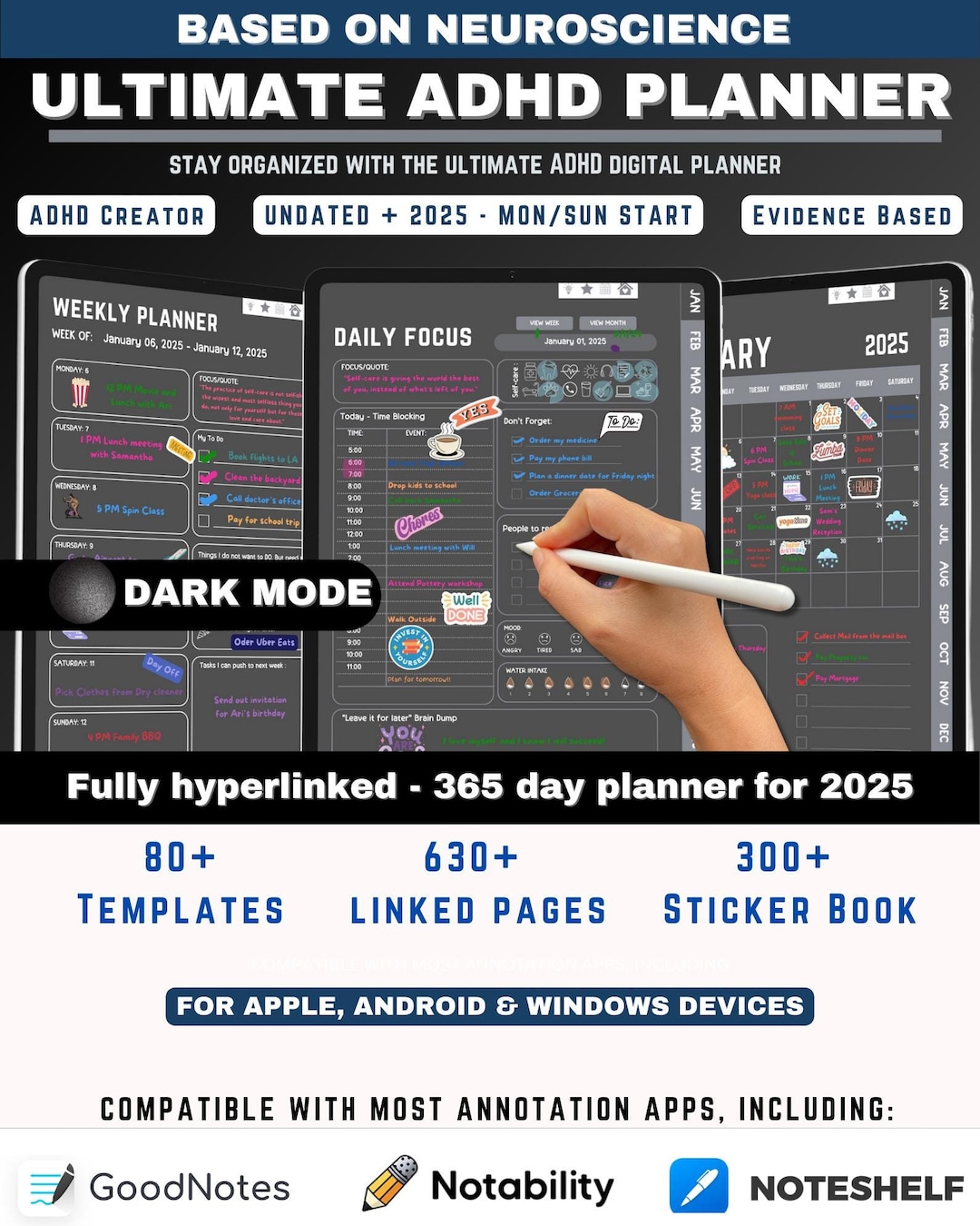 ADHD Digital Planner: Daily, Weekly, Monthly (goodnotes Template) - Etsy