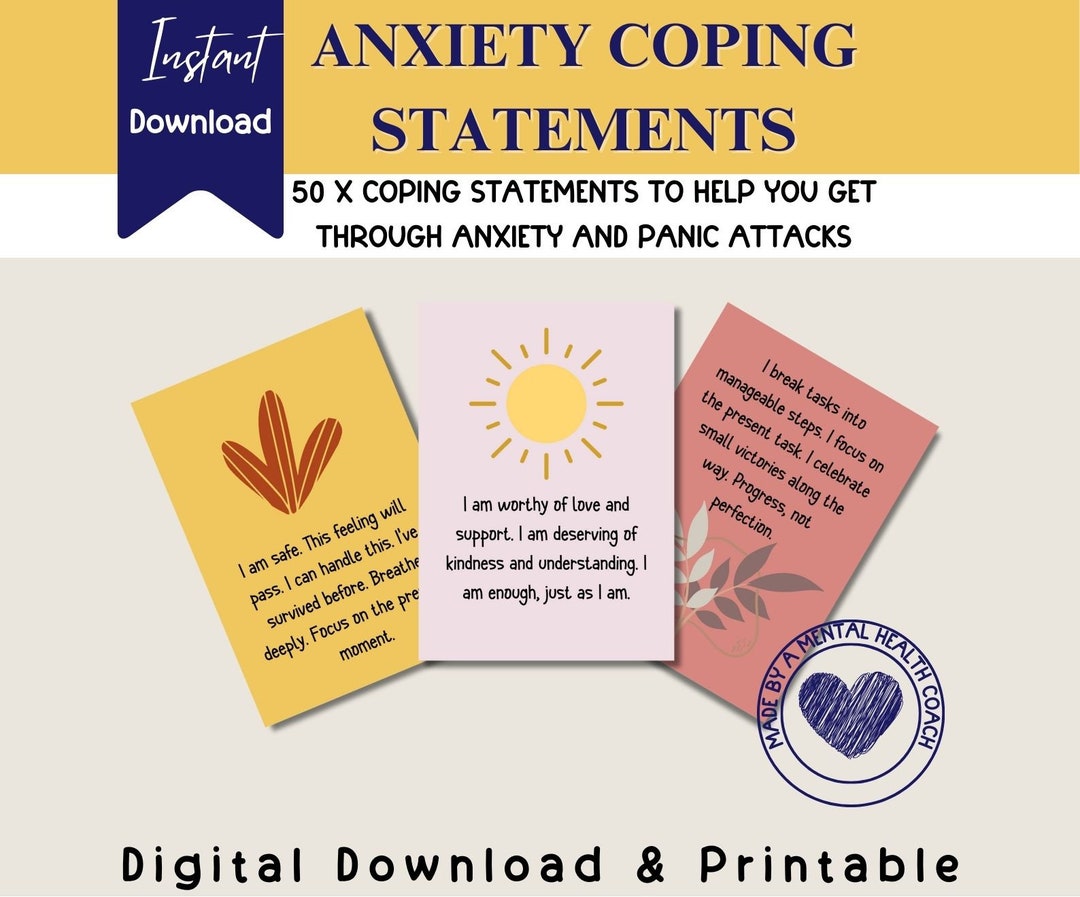 Anxiety Statement Flashcards Set - Self Care Cards for Grounding ...