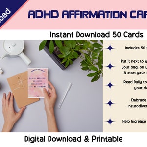 ADHD Brain Affirmation Station Cards, Positive Quote Flash Cards ...