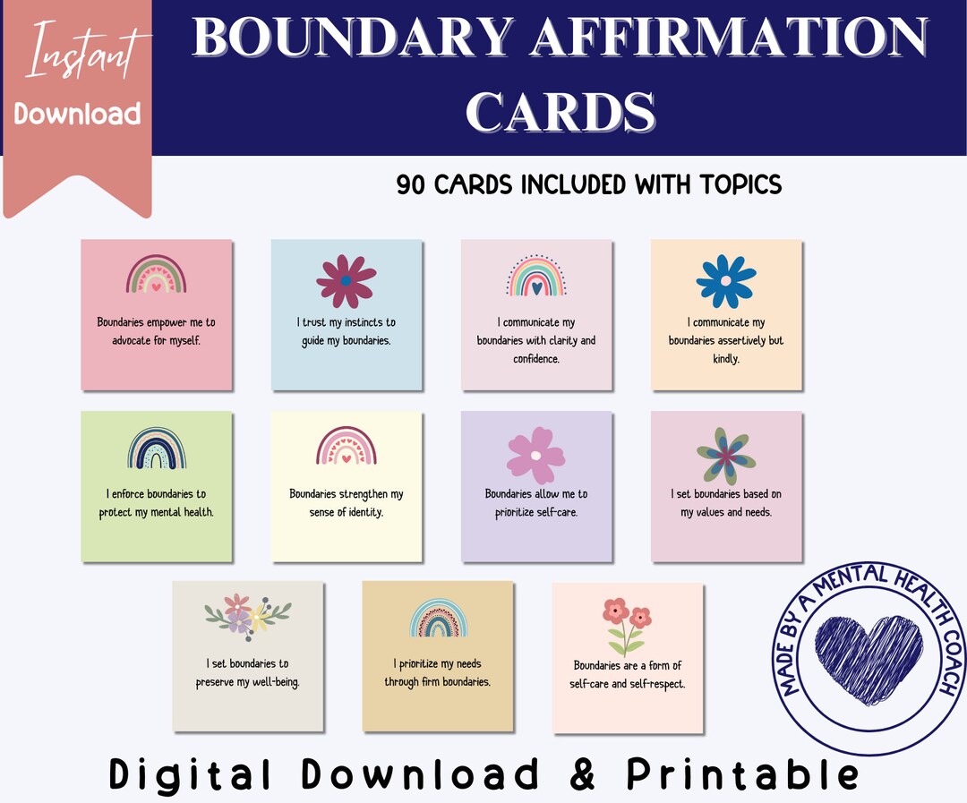 Boundary Setting Flash Cards and Affirmations for Anxiety Relief ...