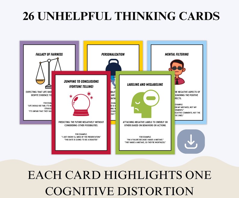 DBT Unhelpful Thinking Cards, Mindfulness Cognitive Bias Cards ...