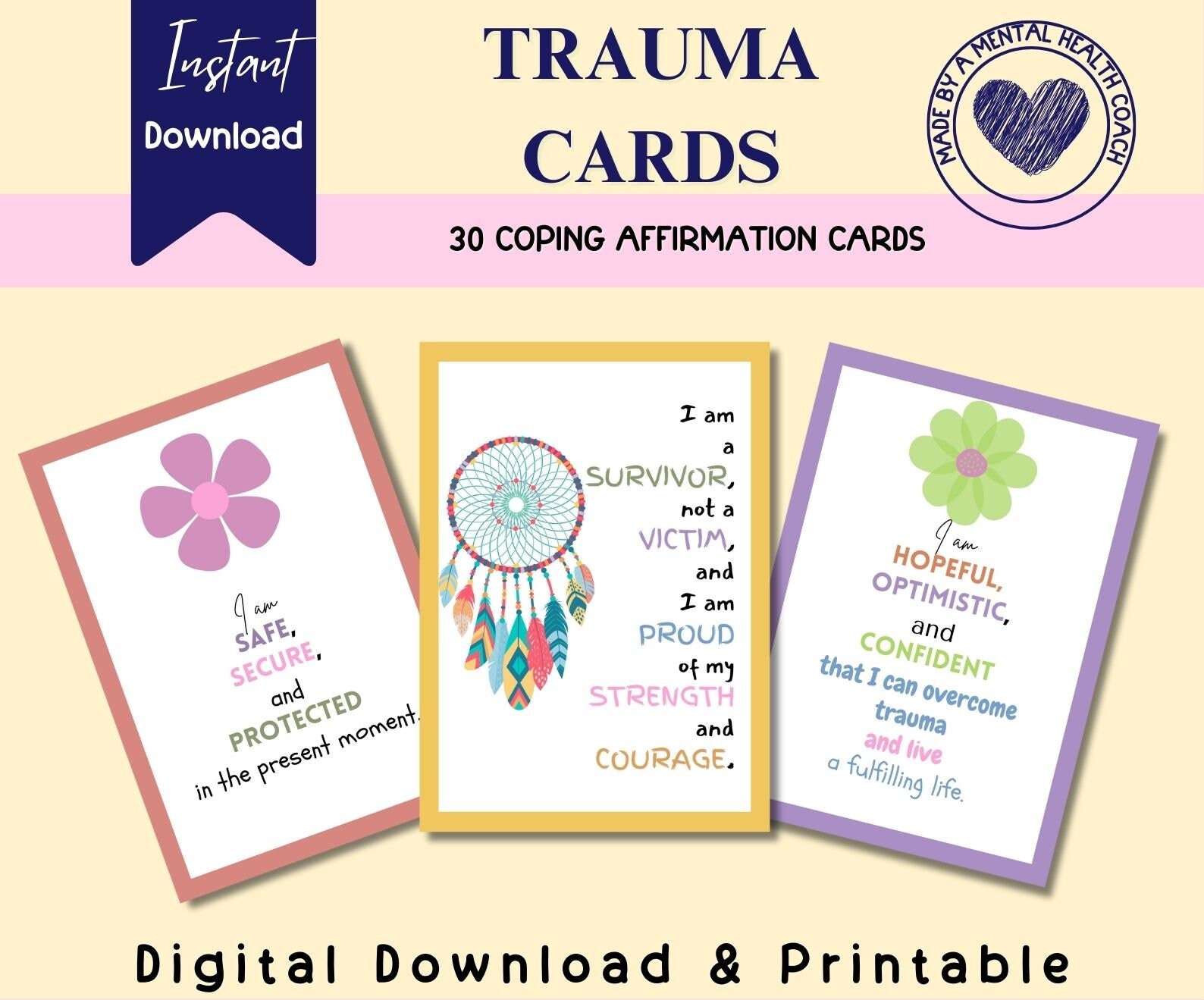 Trauma Affirmation Coping Statement Cards Healing EMDR DBT CBT Therapy ...