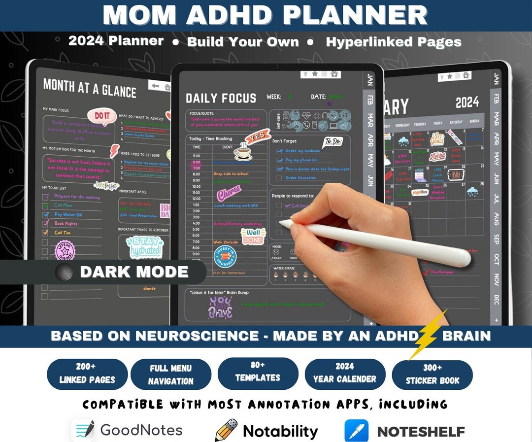 2024 Mom ADHD Digital Planner Daily Weekly ADHD Productivity Planner ...