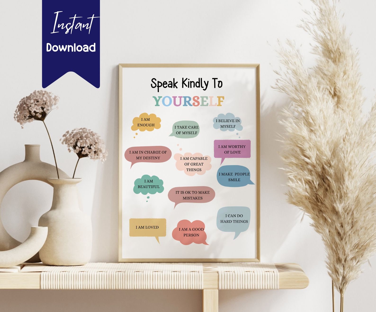 Positive Affirmations Poster: Calming Mental Health Art (digital ...