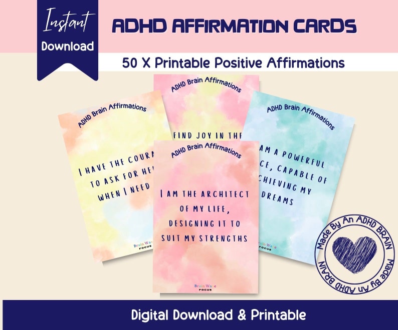 ADHD Brain Affirmation Station Cards, Positive Quote Flash Cards ...