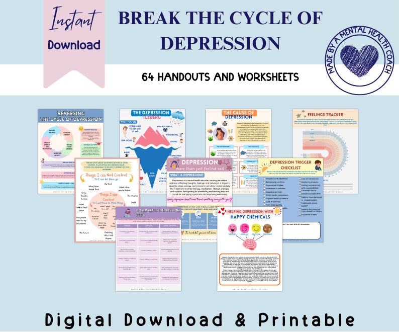 Depression Worksheets for Therapy, CBT & DBT Coping Skills for Self-esteem and Anxiety, Therapy ...