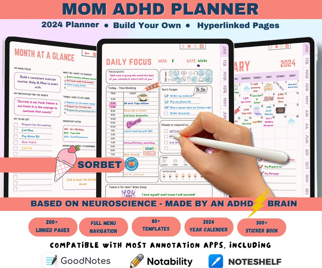2024 Mom ADHD Digital Planner Daily Weekly ADHD Productivity Planner ...