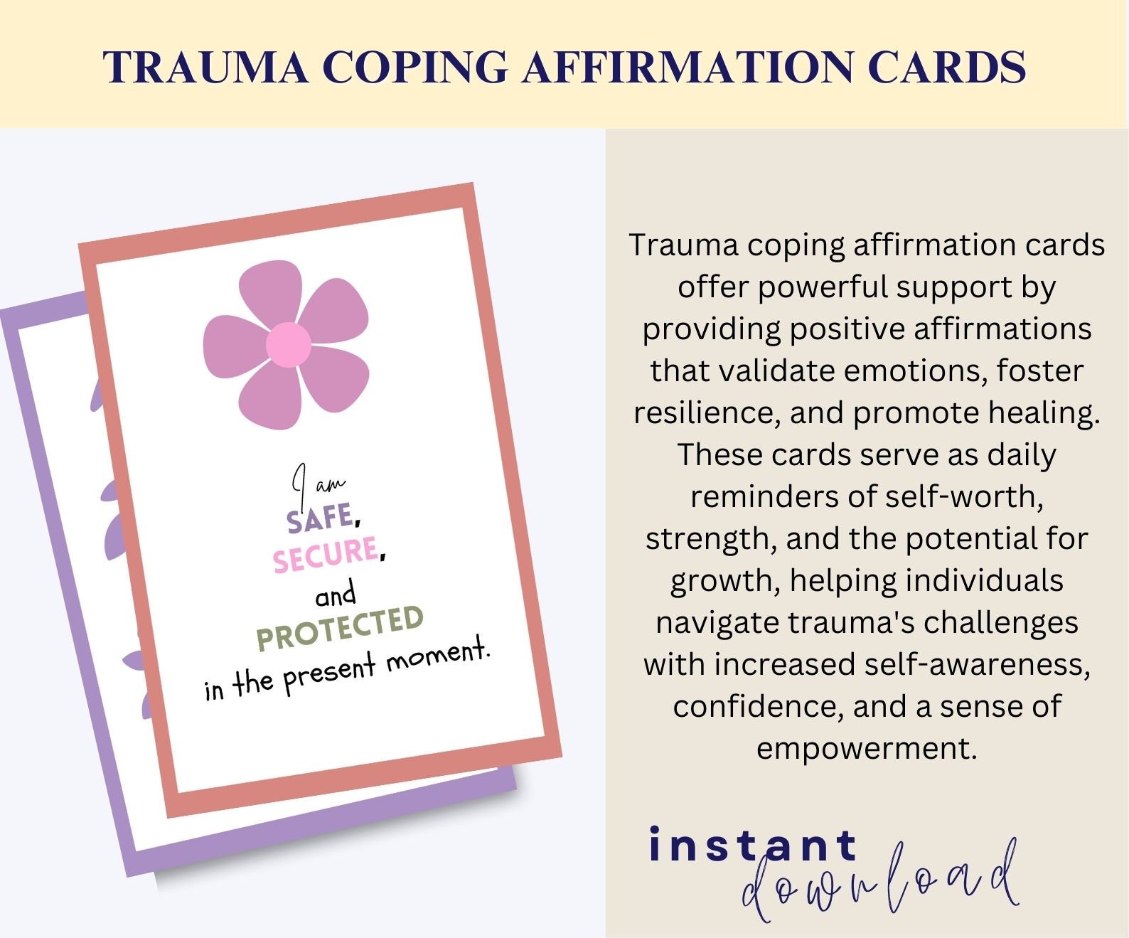 Trauma Affirmation Coping Statement Cards Healing EMDR DBT CBT Therapy ...